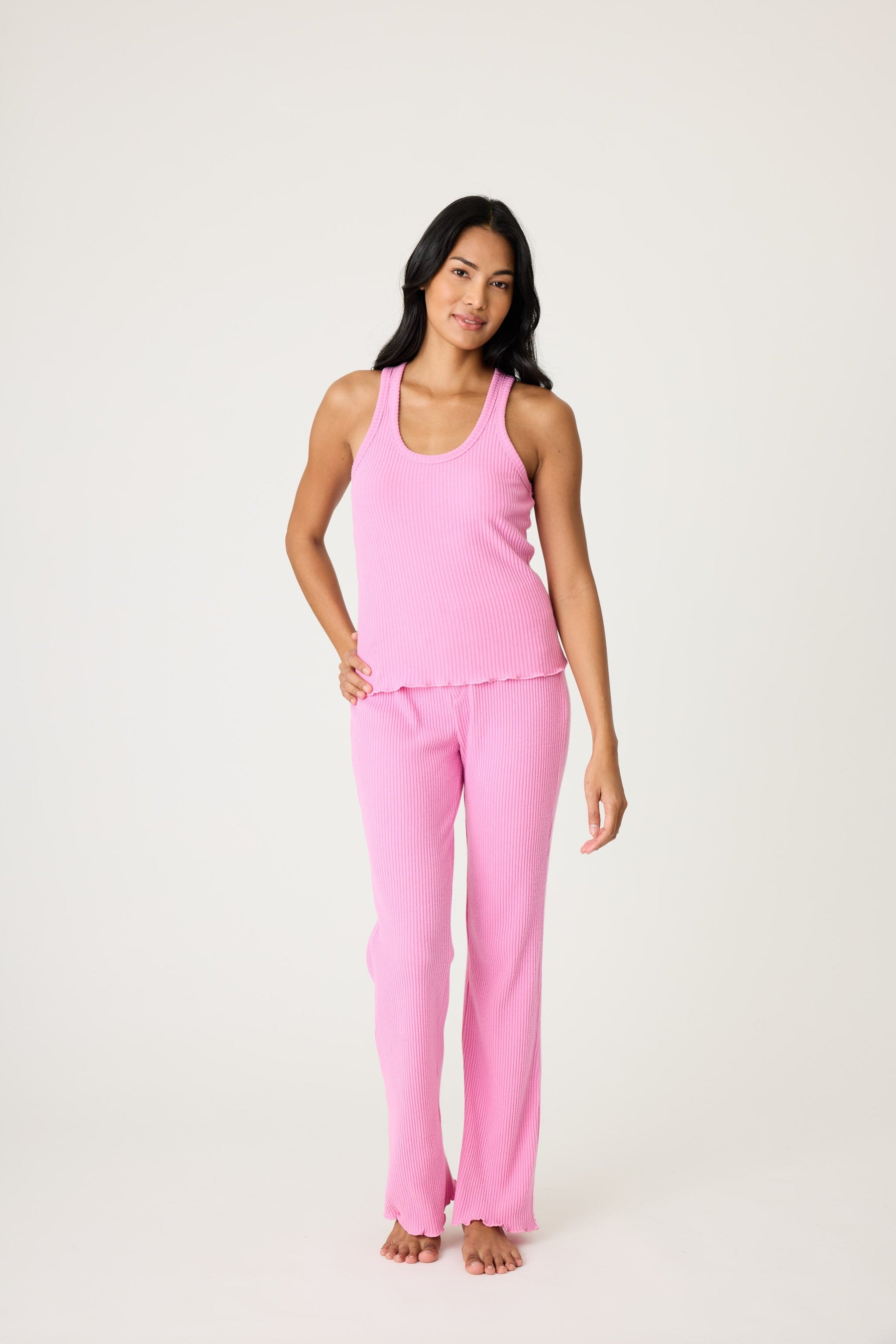 Pink Rib Lounge Set: Tank & High-Waisted Pant – P.J. Salvage